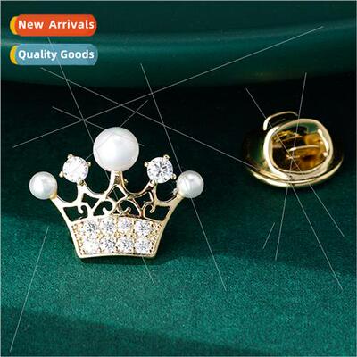 New atmospheric simple pearl crown brooch put away stabbing