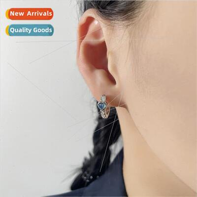 Sky Blue Zirconia Heart Earrings Round Earrings Europe Full