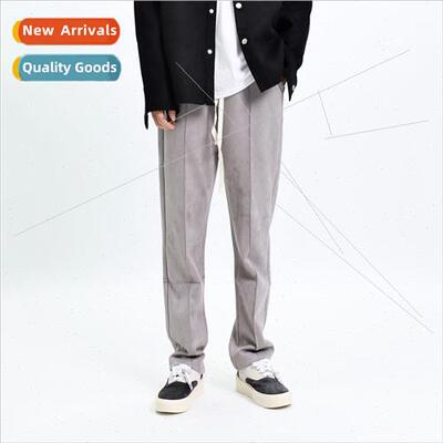 Gangurru high set gray suede straight drape pants loose casu