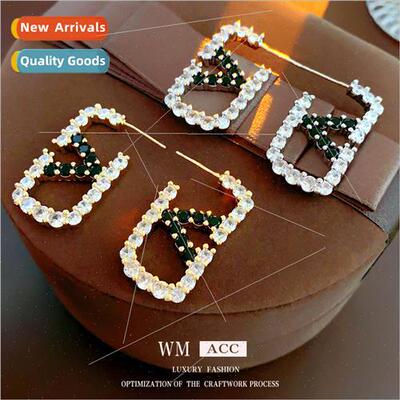 lver needle zirconia letters square l hollow earrings hundre