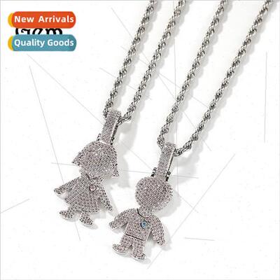 Hip Hop Cartoon Diamond Encrusted Couple Pendant Necklace ch