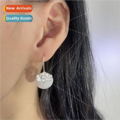 Whe chalcedony peace button lotus earrings female new ethnic