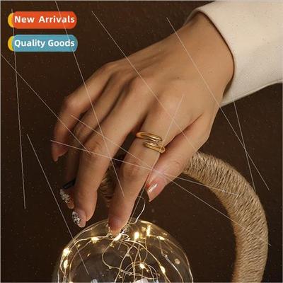 French ins glossy plain ring women tanium steel gold plated