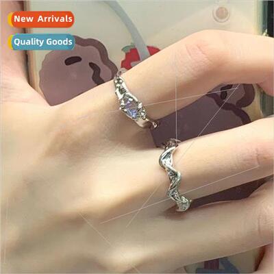 Moonstone irregular ring female wave geometric finger ring v