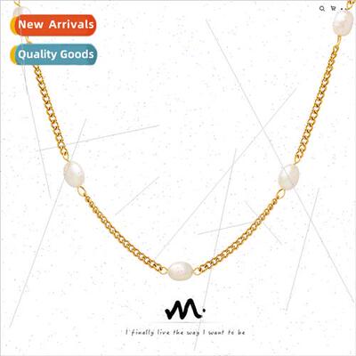 Europe Flat Chain Spliced Chain Necklace Tanium Steel Gold-P