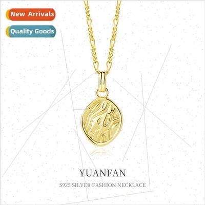 925 silver Geometric Hammered Oval Coin Necklace Women che E