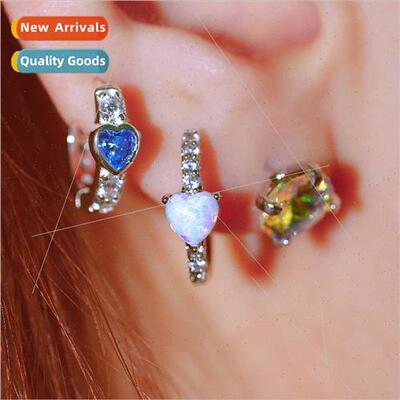Colorful diamonds love heart earrings opal blue zircon earri