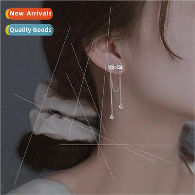Bowknot long tassel earrings适用women niche sweet 2023 exqui