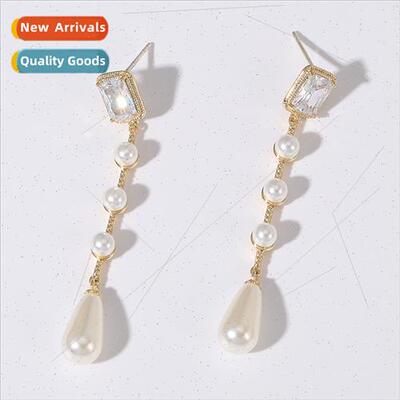 s925 silver needle baroque long pearl earrings female Korea