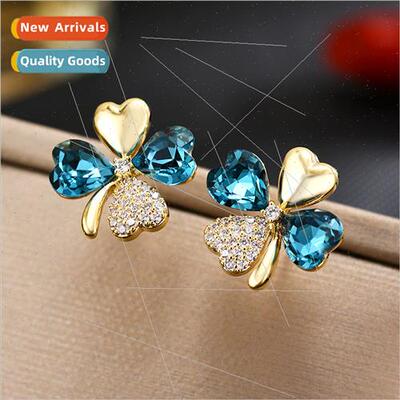 Clover love crystal earrings female new tide fashion atmosph