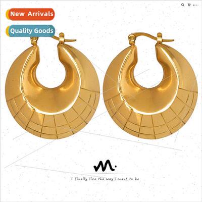 Europe grid hollow geometric earrings tanium steel gold-plat