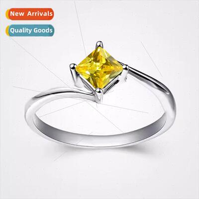 Europe mple  Ring Copper Microset Square Yellow Cubic Zircon