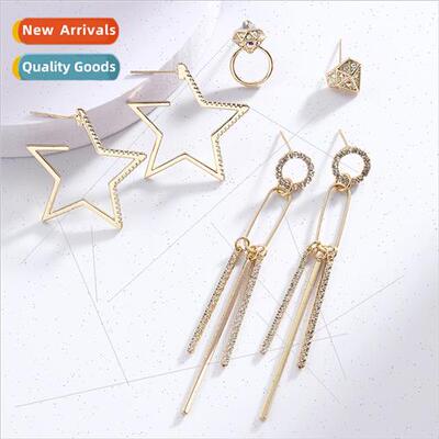 lver needle copper inlaid zirconium geometric earrings women