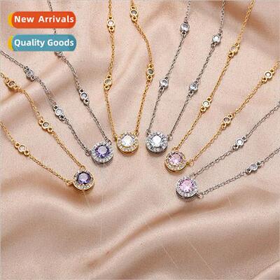 Full diamond simulation moissane one carat round bag necklac