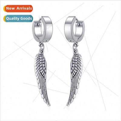 Europe punk angel wings titanium stainless steel earrings适