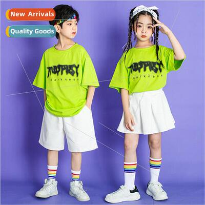 June 1 childrens permance clothing hip-hop set dance green T