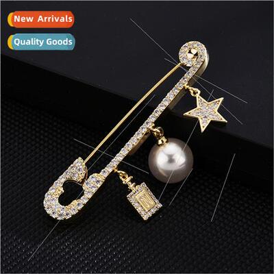 Korea zirconia women su pentagram geometric corsage simple p