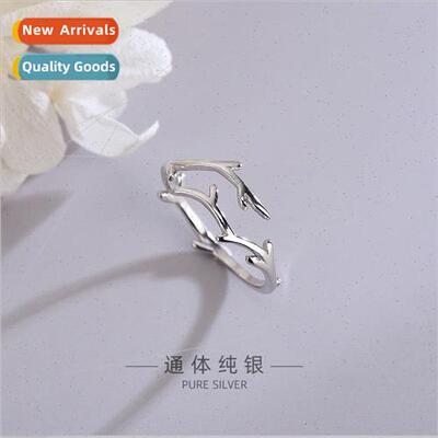 s925 silver Korea creative branch ring simple lerary antler