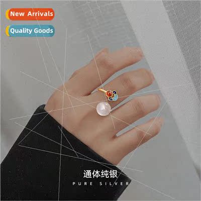 S925 silver auspicious cloud ring female niche crystal retro
