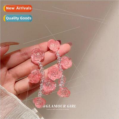 lver needle rose flowers acrylic crystal earrings fashion ne
