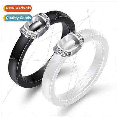 Europe ins new ceramic ring women black whe concave metope s