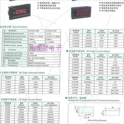 Digal Panel Meter 3 1/2 dig ammeter 5135A Measuring range AC