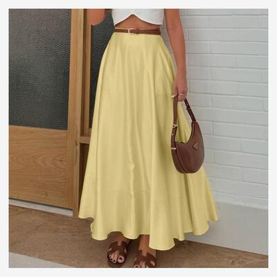 缎面垂感黄色半身长裙夏季