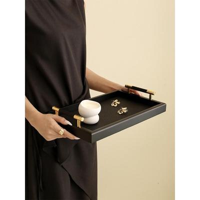 CMYD 器物美学回归日常生活 轻奢长方形香薰托盘编织皮革装饰摆件