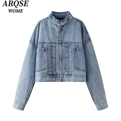艾诺丝旺京官方旗舰店2025春新品款立领短款百搭牛仔外套女1062