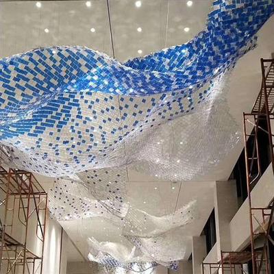 酒店大堂菠罗珠编织吊灯片状云彩灯非标制作售楼部会所水晶云状灯