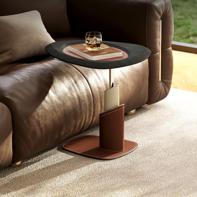 萨尼莱意式极简马鞍皮沙发边几