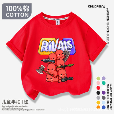 跨境新品Roblox Rivals衣服儿童t恤短袖夏装休闲圆领半袖男女童装