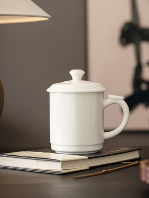 鲤鱼羊肉肥玉瓷办公杯、陶瓷茶杯、会议杯、带盖杯、大容量水杯