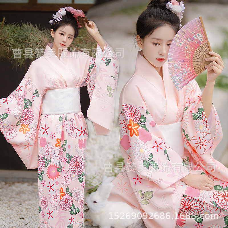 神明和服可爱粉色日本和服正装传统中振袖和服夏季古风/国风首服