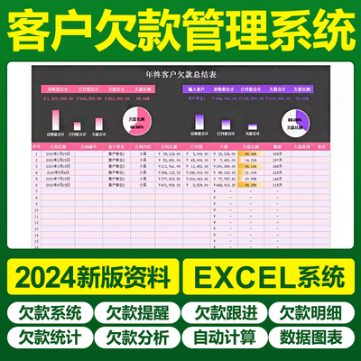 excel销售客户欠款管理表格系统应收账还款回款明细登记到期提醒