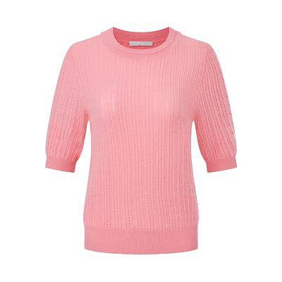 RARE威雅女装 秋冬款羊绒衫粉色绞花短袖毛衫RR2246242351