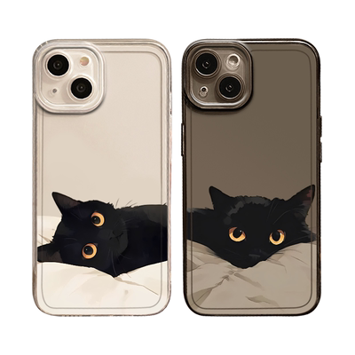 适用枕头黑猫手机壳一加魅族透明