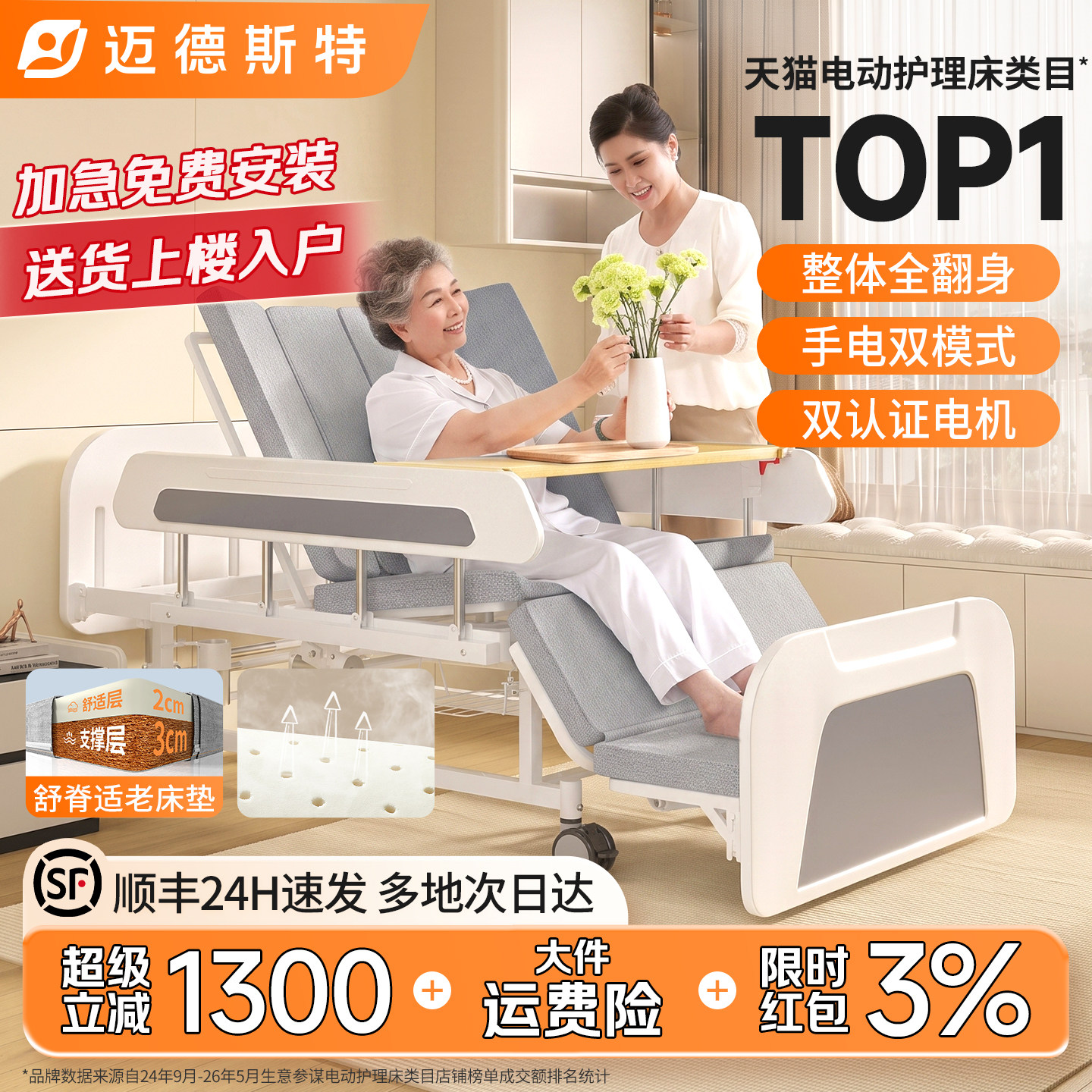迈德斯特电动护理床老人家用多功能医疗全自动智能卧床自动翻身床
