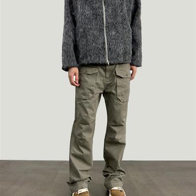 OG96风琴褶皱口袋水洗做旧复古美式微喇叭工装裤cleanfit通勤长裤