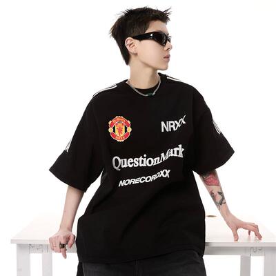 EAT 重磅380克重纯棉字母徽章短袖男宽松休闲运动ins印花美式T恤