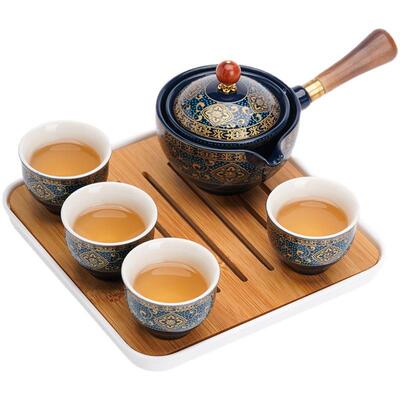 陶懒人泡行茶器具黑陶自动茶小套装MAL便携式旅侧把壶茶瓷盘功夫