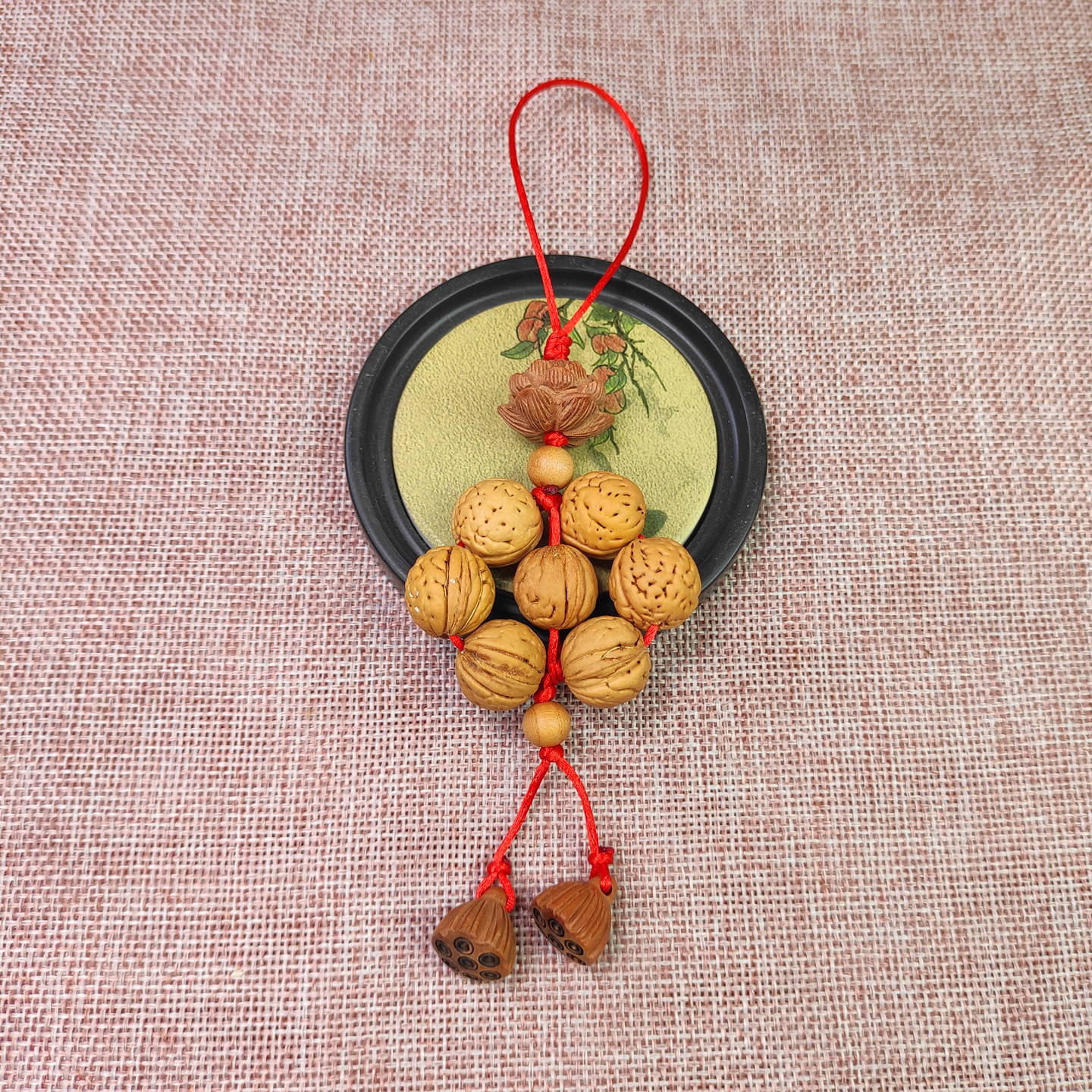 手编桃核莲花莲蓬招财纳福汽车客厅玄关卧室中式装饰吉祥风水挂件