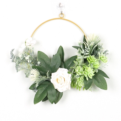 New Product Simulation Iron Art Rose Succulent Wreath Home