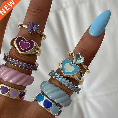 Korean Style Blue Purple Rings for Women Punk ndy Vintage He
