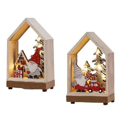 2 Pcs Forest Santa Glowing Cabin Wooden Desktop Ornaments