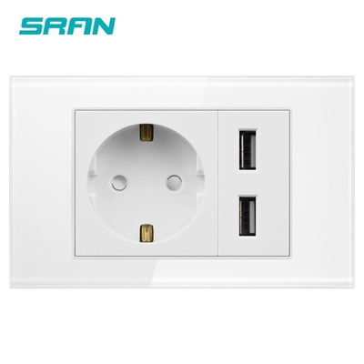 SRAN Two gang E socket with usb,dual usb charger port 5v 2.1