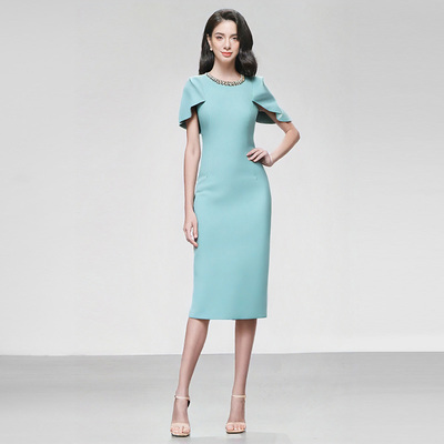 法式名媛风修身荷叶袖