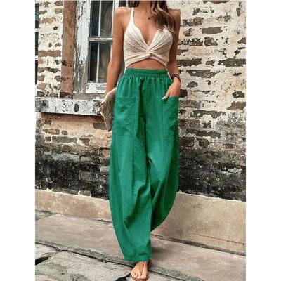 clothi female summer vintage pants long waist elastic high