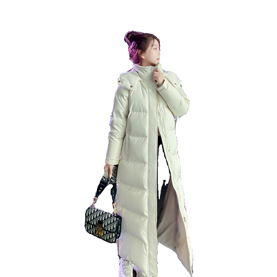 过膝加厚白鸭绒长款羽绒服女