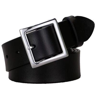 Belt For Women Round Square Buckle Pin Buckle Jeans Black Be